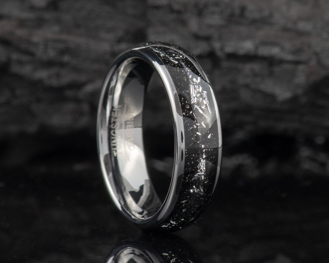 Personalized Tungsten Wedding Band, Cosmic Galaxy Wedding Ring, His ...