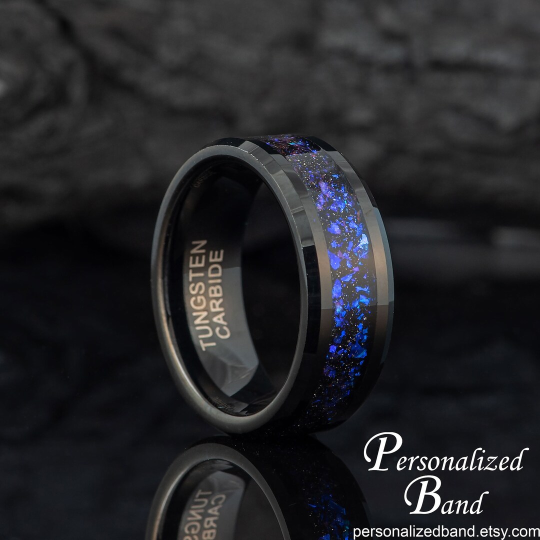 Tungsten Galaxy Wedding Ring: Orion Nebula Inlay, Personalized Mens ...
