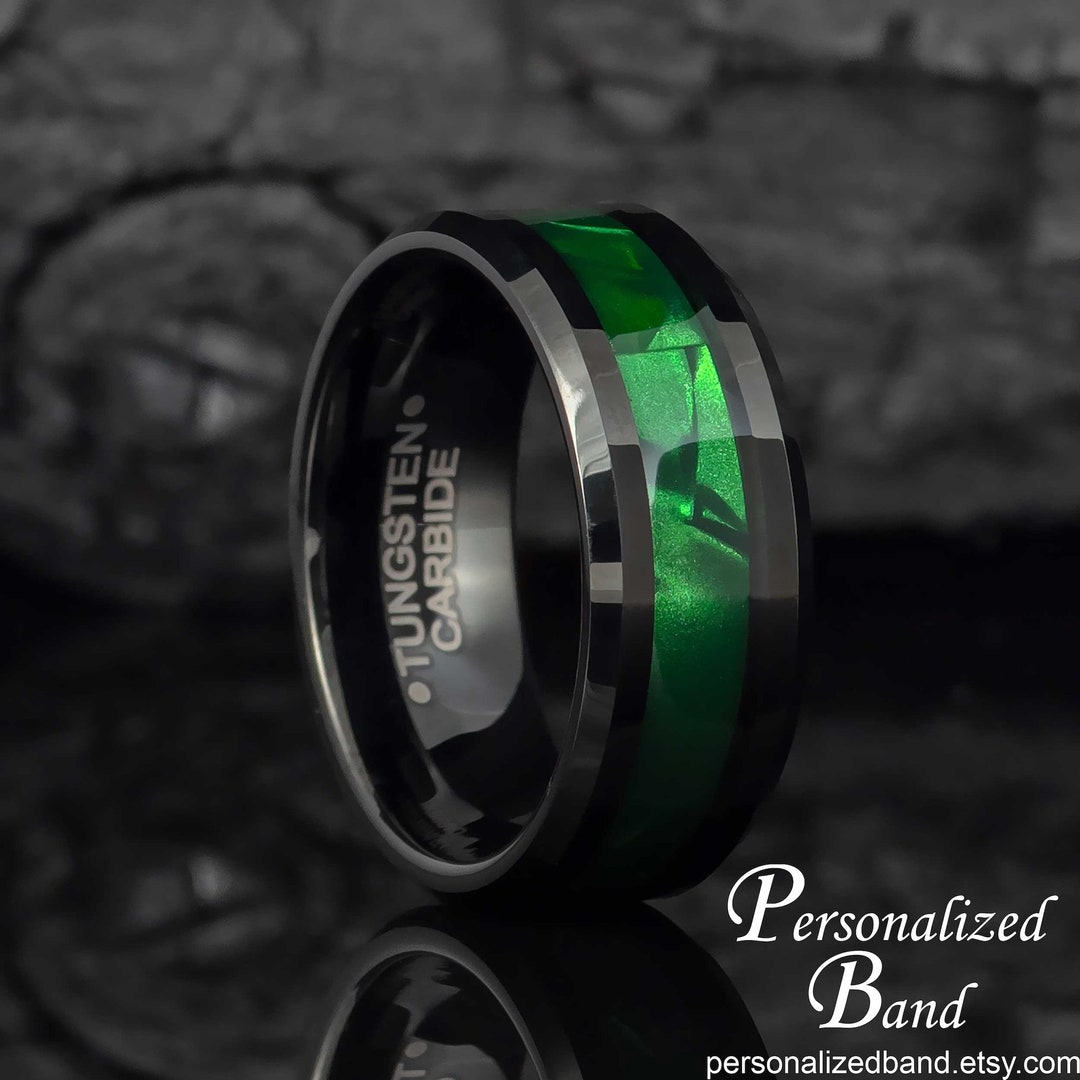 Green Tungsten Wedding Ring for Men, Promise Ring for Him, Man ...