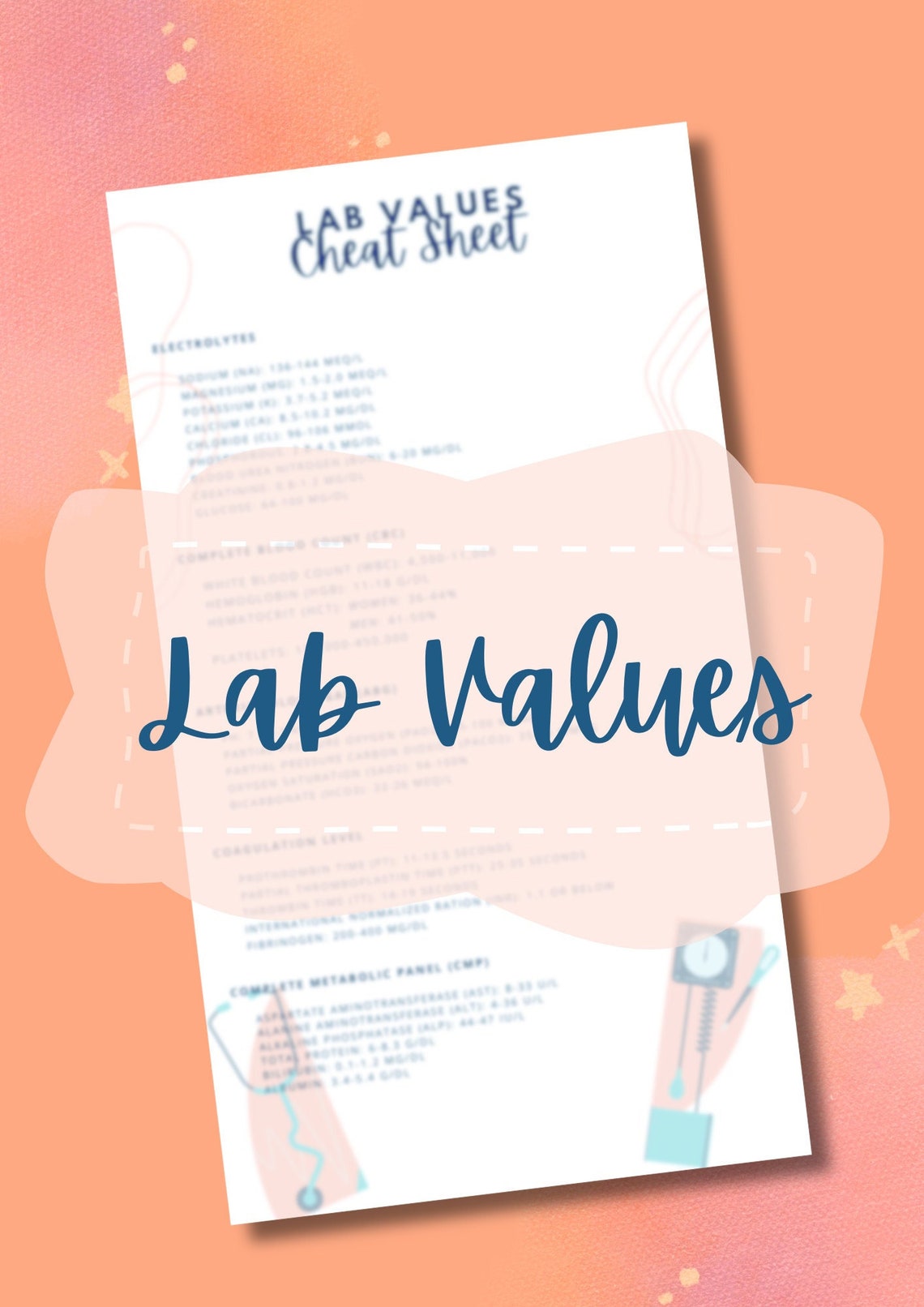Lab Values Cheat Sheet - Etsy