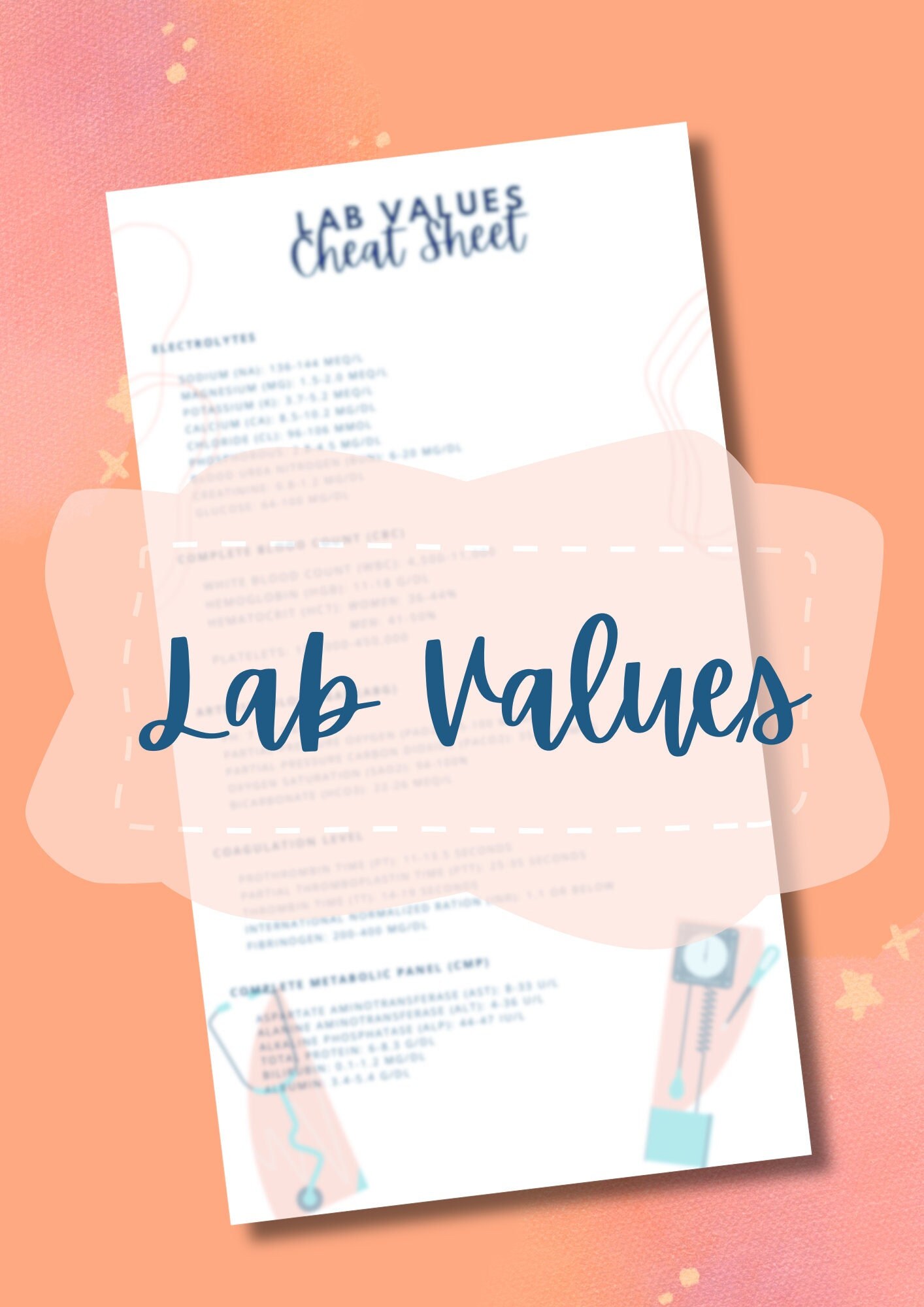 Lab Values Cheat Sheet - Etsy