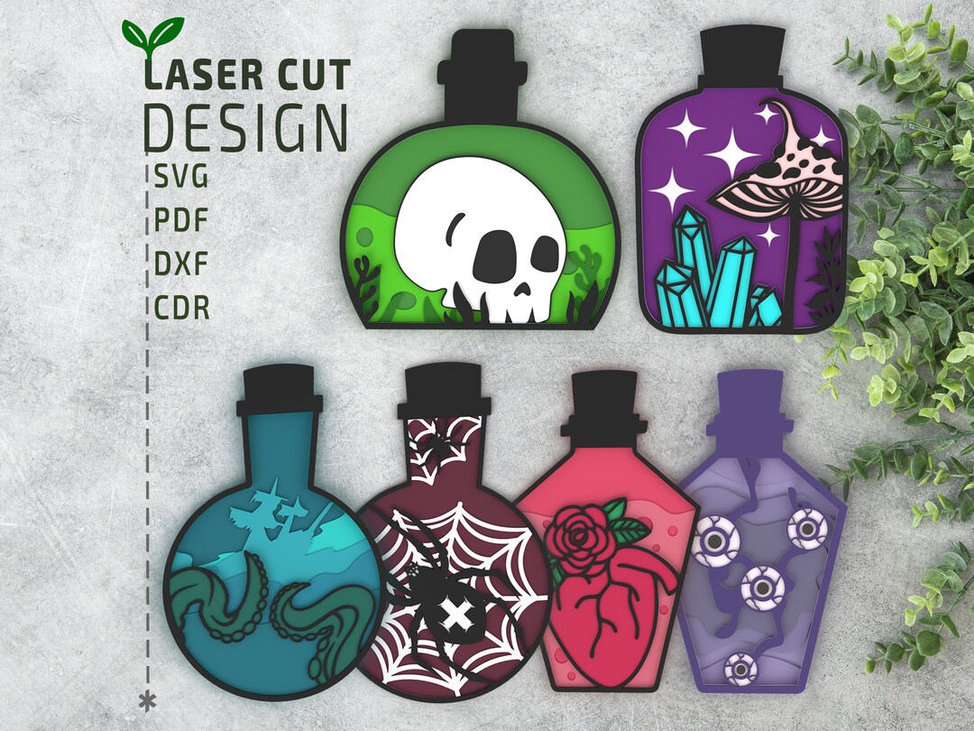 Halloween Potion Bottles Bundle SVG Laser Cut Files, Layered Svg ...