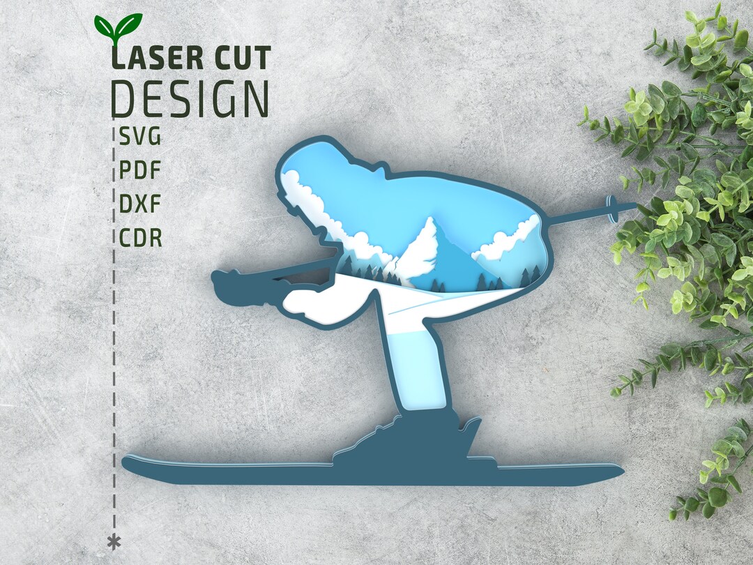 Skier Laser Cut File – Layered SVG Multilayer 3D Papercut Design for ...