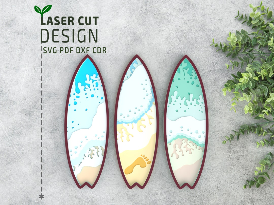 Surf Beach Waves Layered SVG Laser Cut File for Glowforge , Multilayer ...