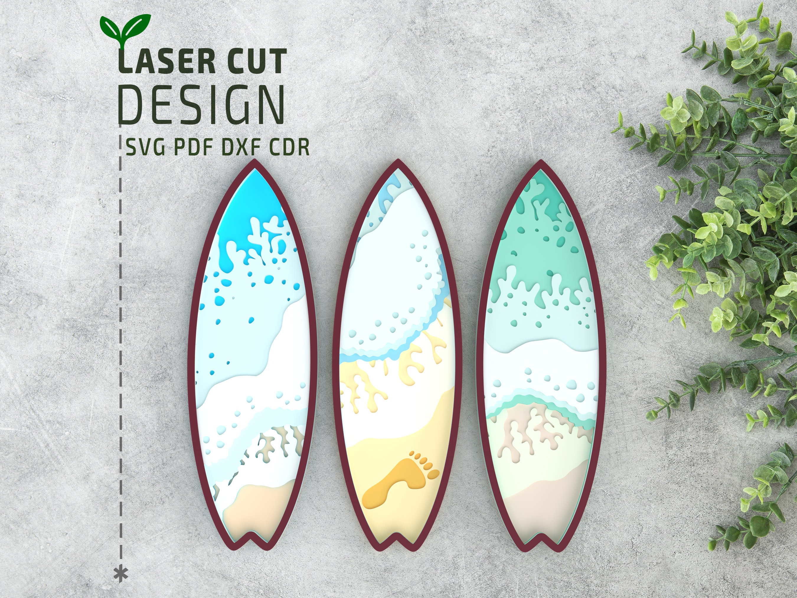 Surf Beach Waves Layered SVG Laser Cut File for Glowforge - Etsy