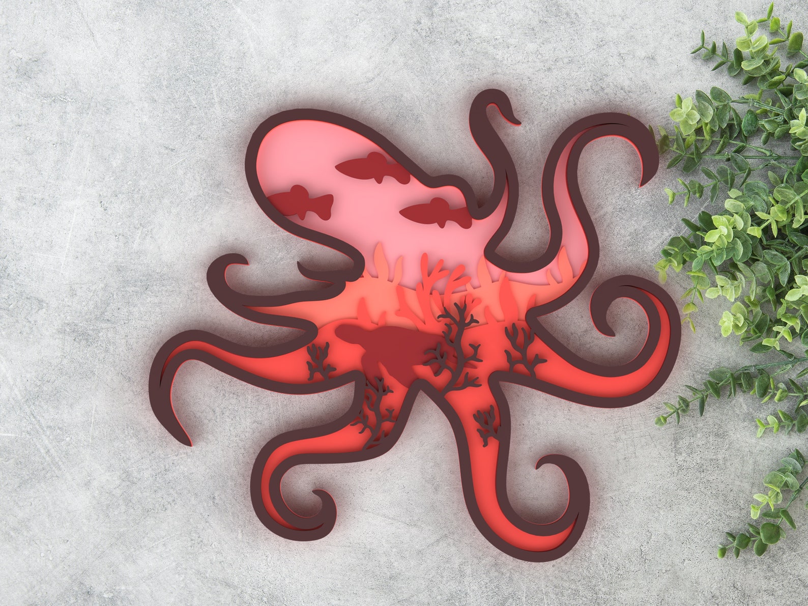 Sea Creatures Bundle Layered SVG Cut File for Laser Cutting, Paper ...