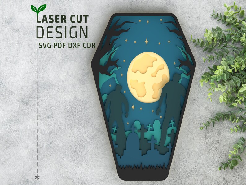 Halloween Coffin With Zombie Layered SVG Laser Cut File for Glowforge ...