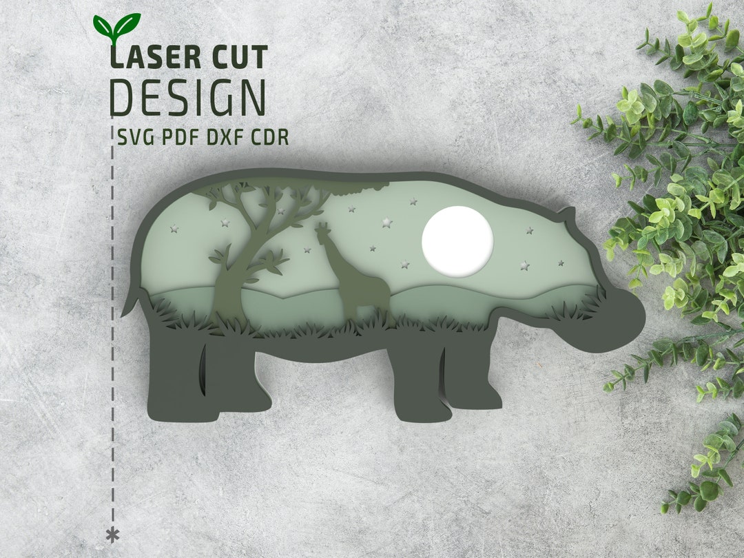 Hippo With Safari Scene Layered SVG Laser Cut File, Glowforge ...