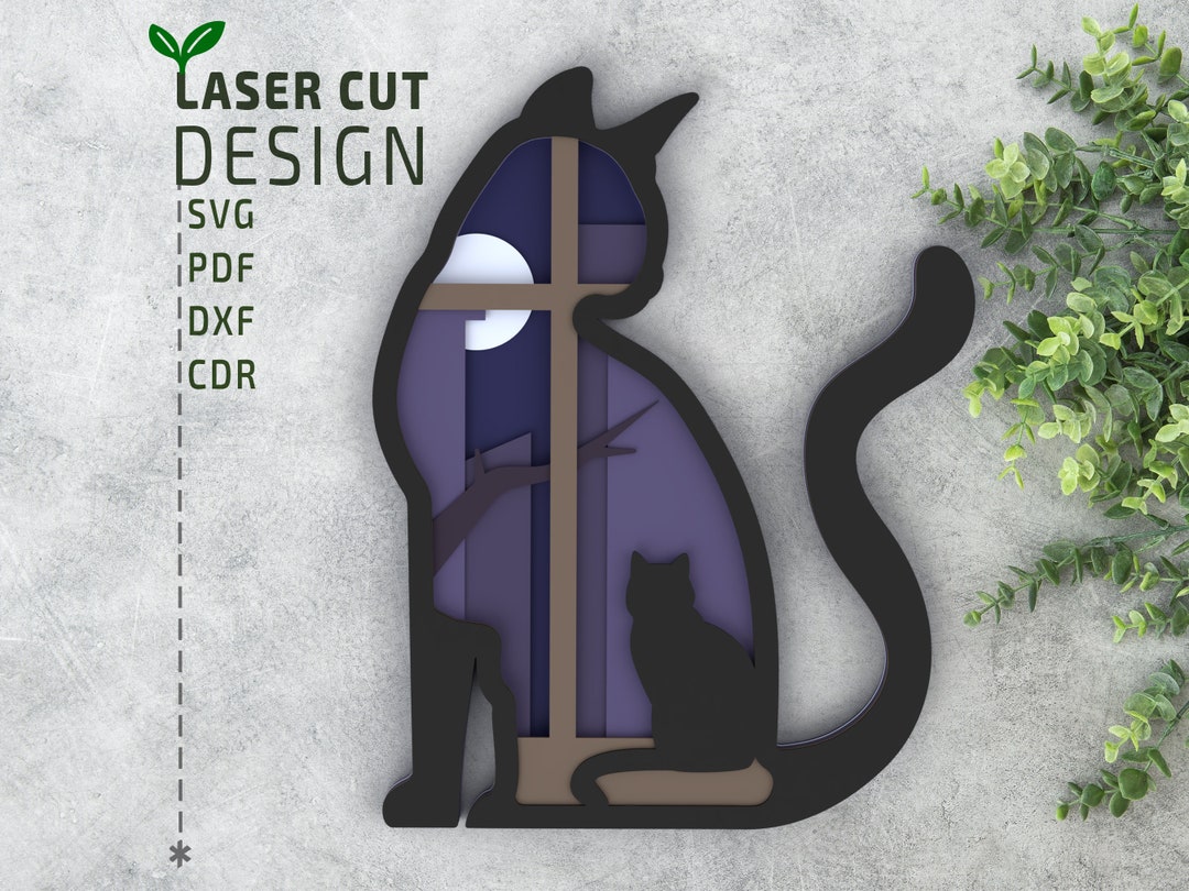 Cat on Window Layered SVG Laser Cut File for Glowforge , Multilayer 3d ...