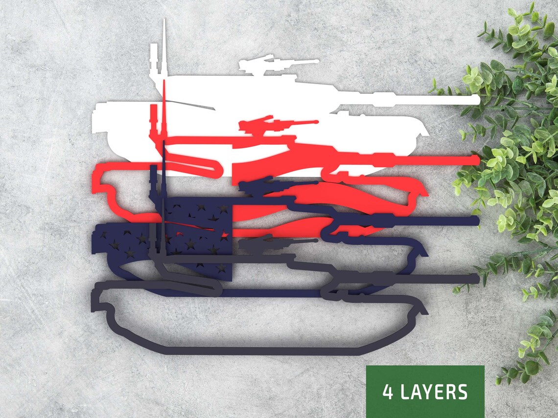 M1 Abrams Tank With American Flag Laser Cut File – Layered SVG ...