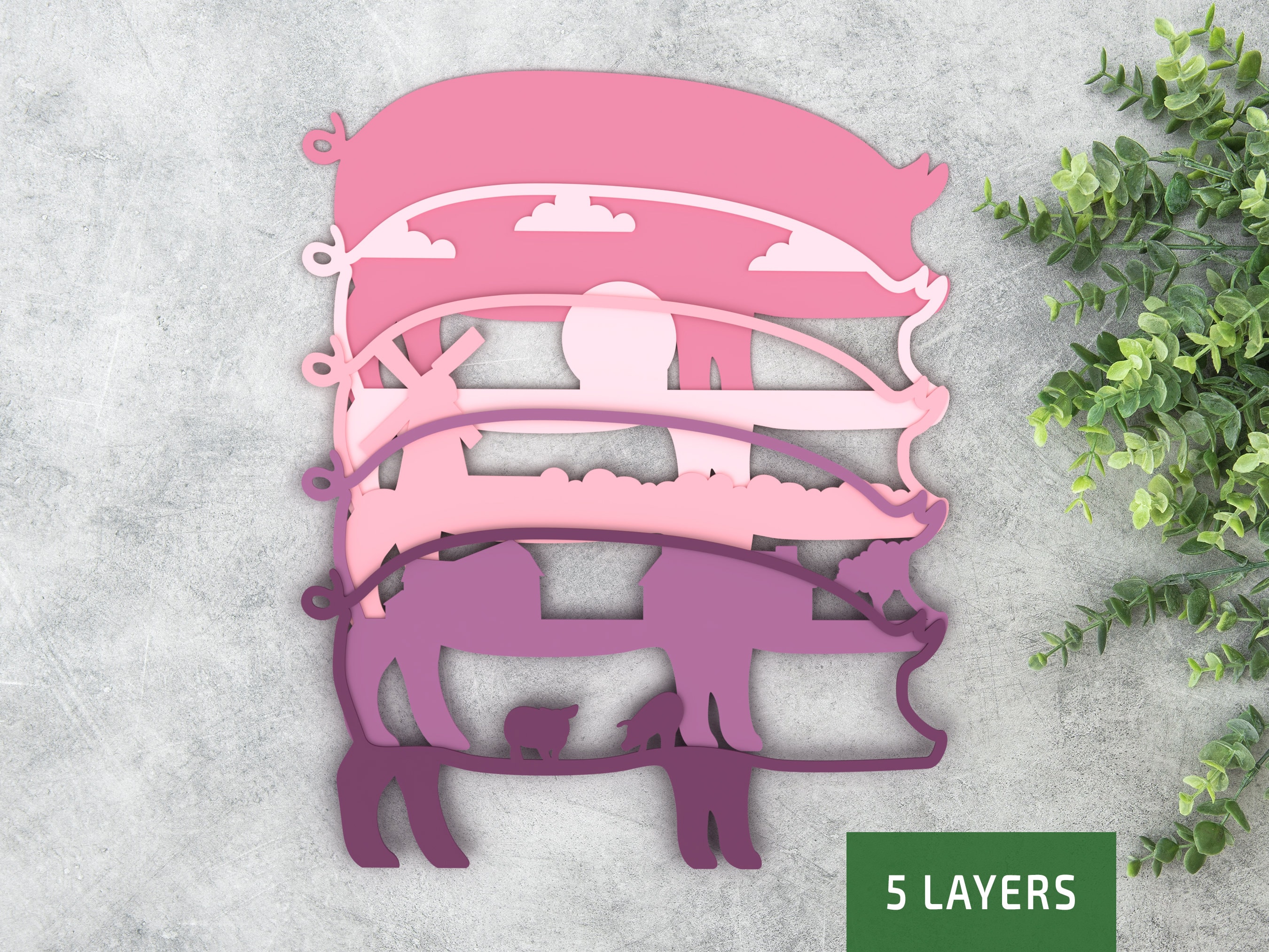 Pig Farmhouse SVG Laser Cut Files, Layered Svg, Multilayer Svg, 3d Svg ...