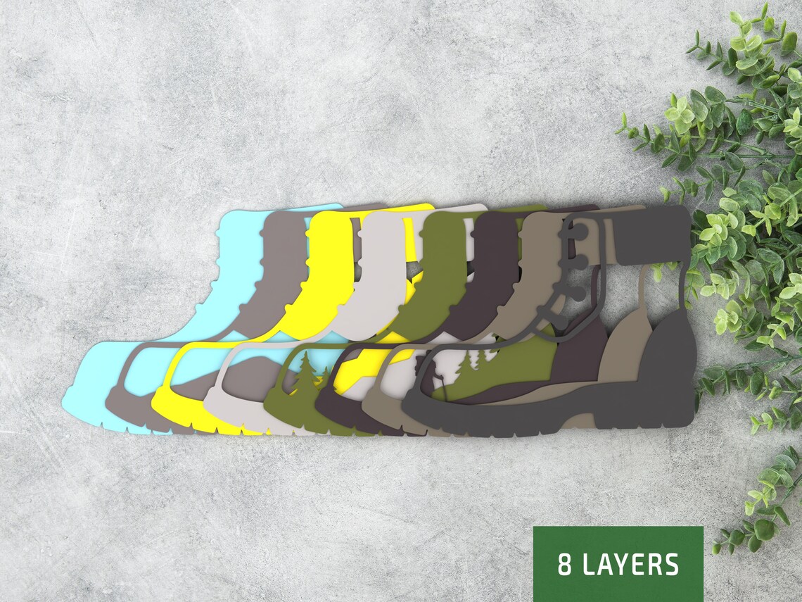 Hiking Boot With Scene Layered SVG Cut File for Laser Cut and Paper Cut ...