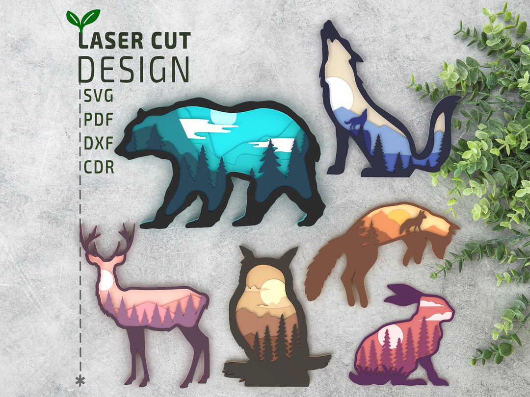 Forest Animals Bundle Layered SVG Laser Cut Files, Multilayer Svg, 3d ...