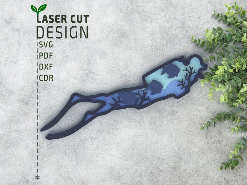 Scuba Diver Laser Cut File – Layered SVG Multilayer 3D Papercut Design ...