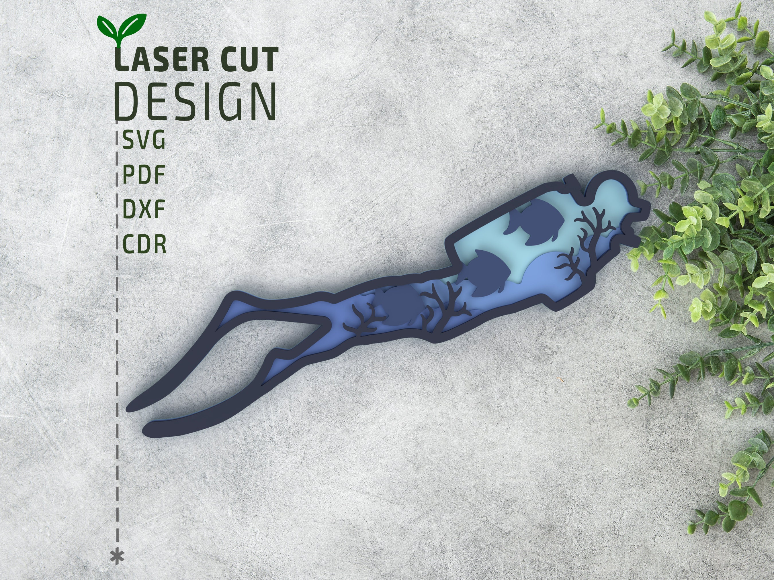 Scuba Diver Layered SVG Laser Cut File, Multilayer Svg, 3d Svg ...