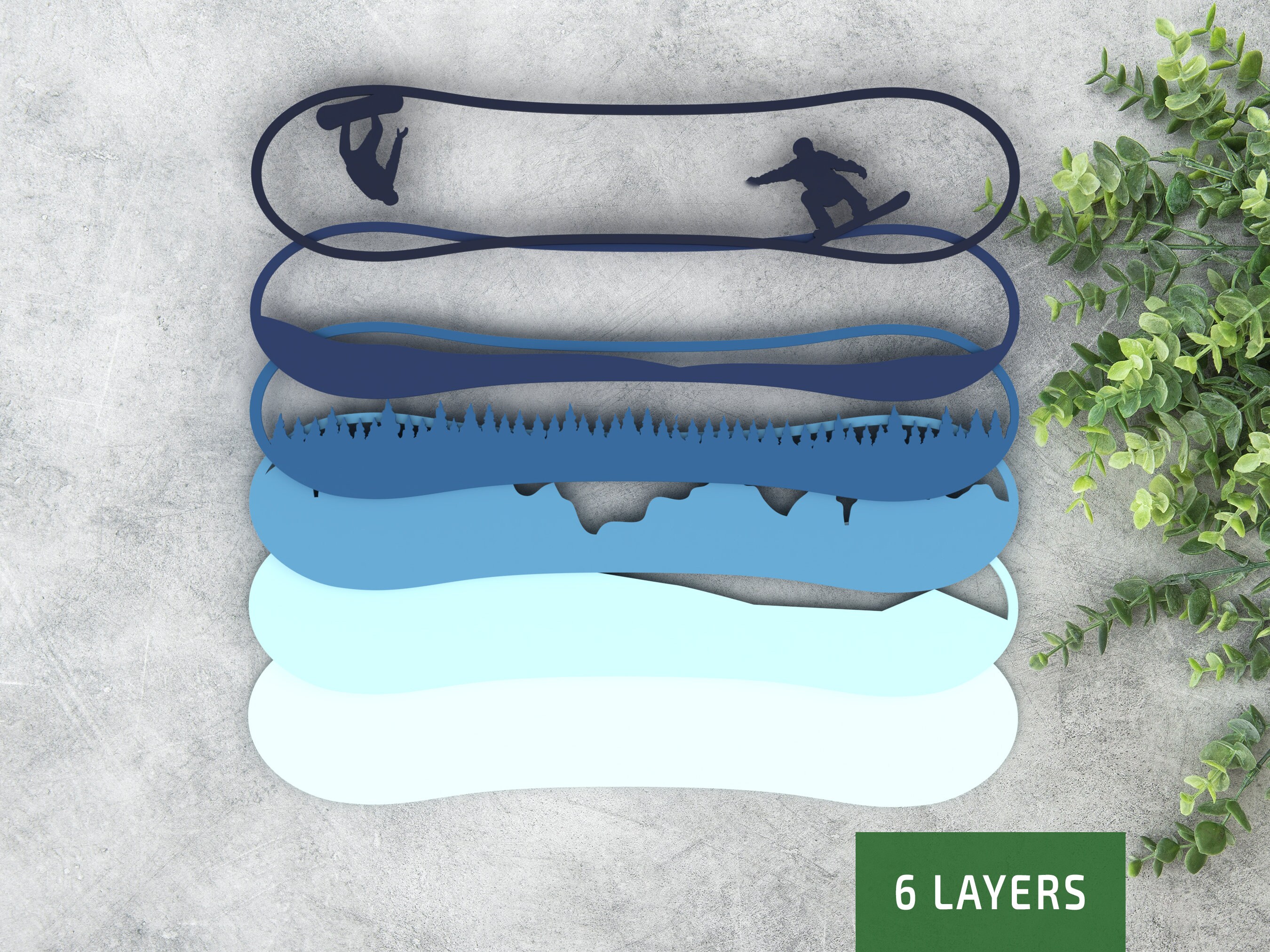 Snowboard Forest Scene Laser Cut File – Layered SVG Multilayer 3D Papercut Design for Winter ...