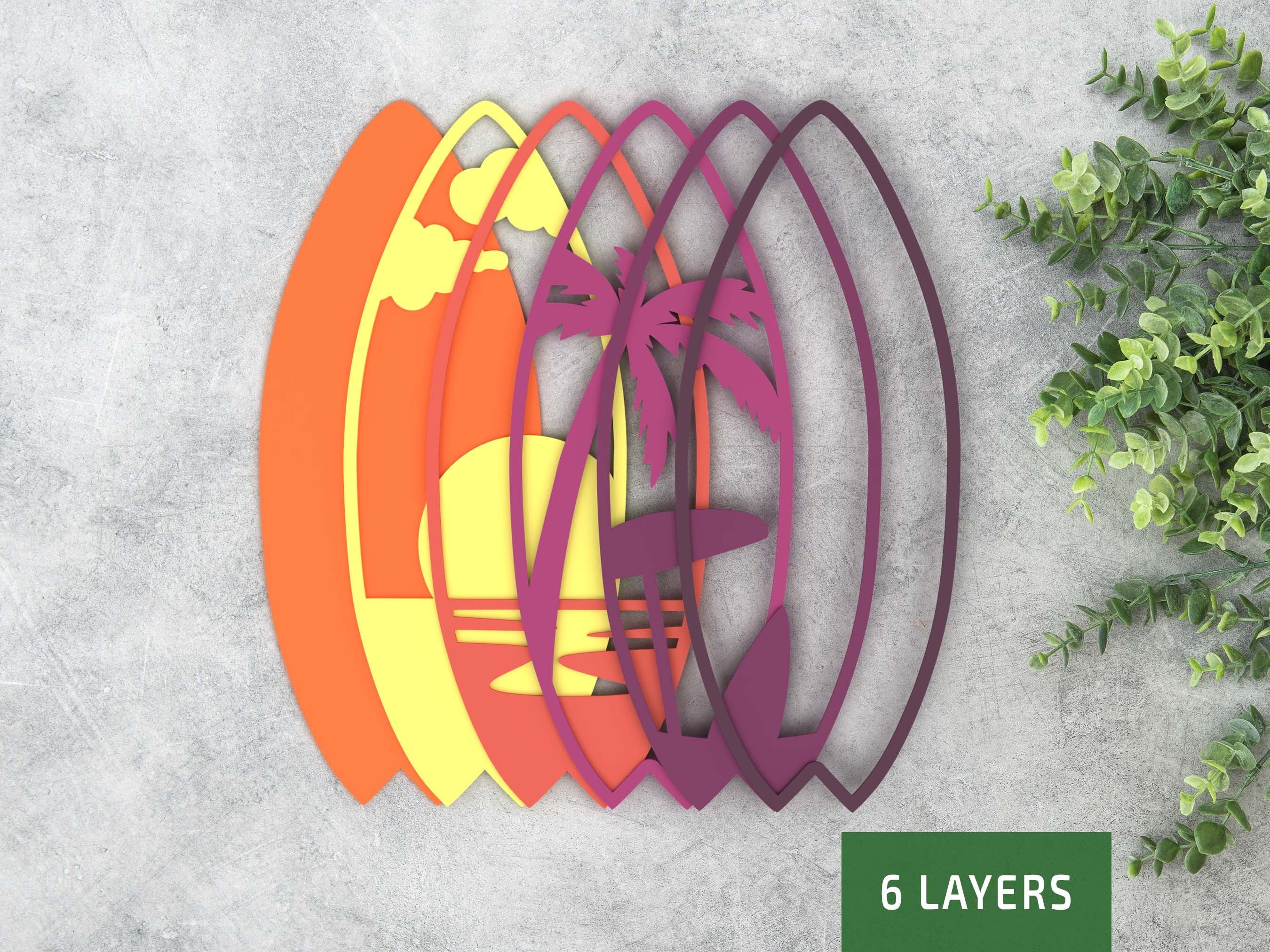 Surf With Sunset Laser Cut Files, Layered SVG, Multilayer Svg, 3d Svg ...