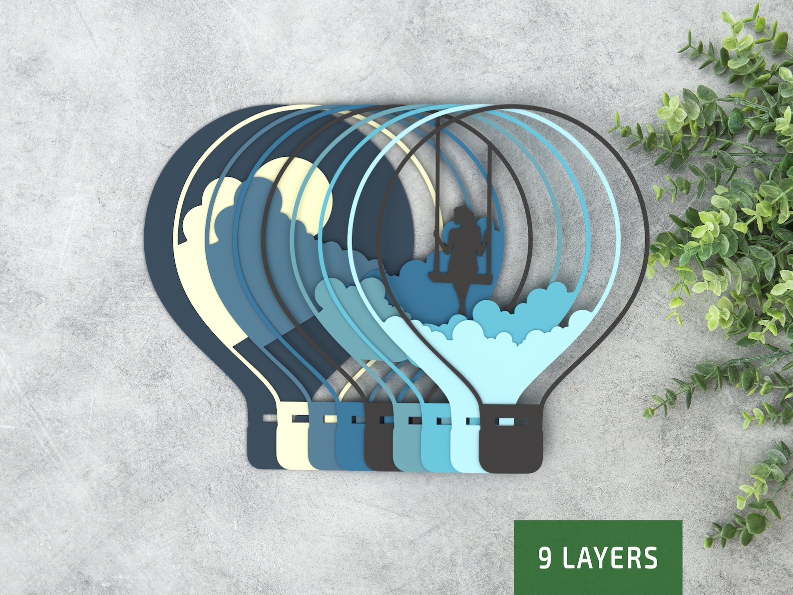 Girl in Air Balloon Laser Cut File – Layered SVG Multilayer 3D Papercut ...