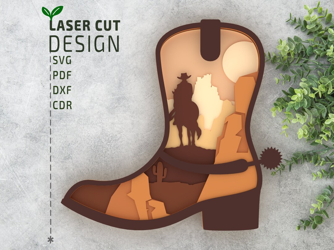 Cowboy Boots Layered SVG Cut File for Laser Cutting, Paper Cutting ...