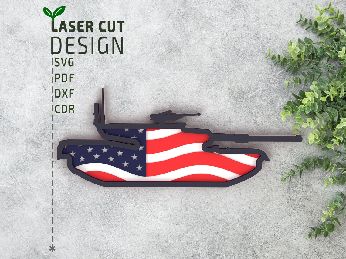 M1 Abrams Tank With American Flag Laser Cut File – Layered SVG ...