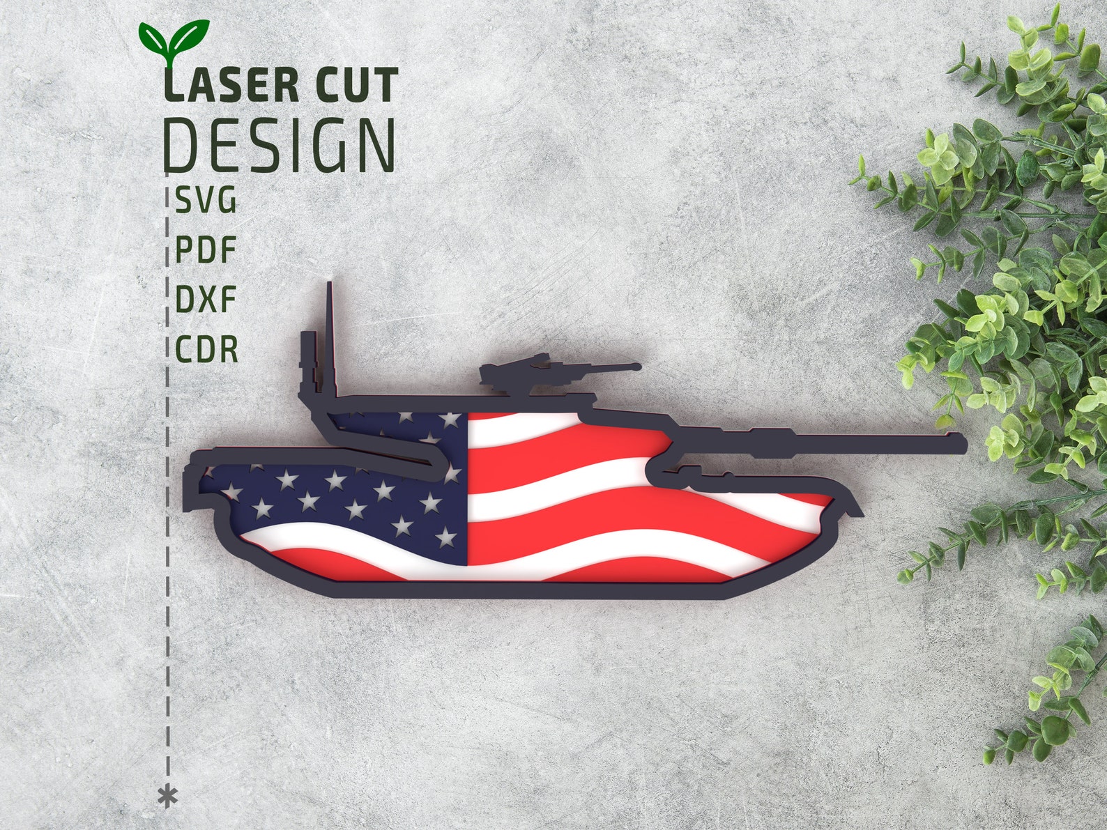 M1 Abrams Tank With American Flag Laser Cut File – Layered SVG ...