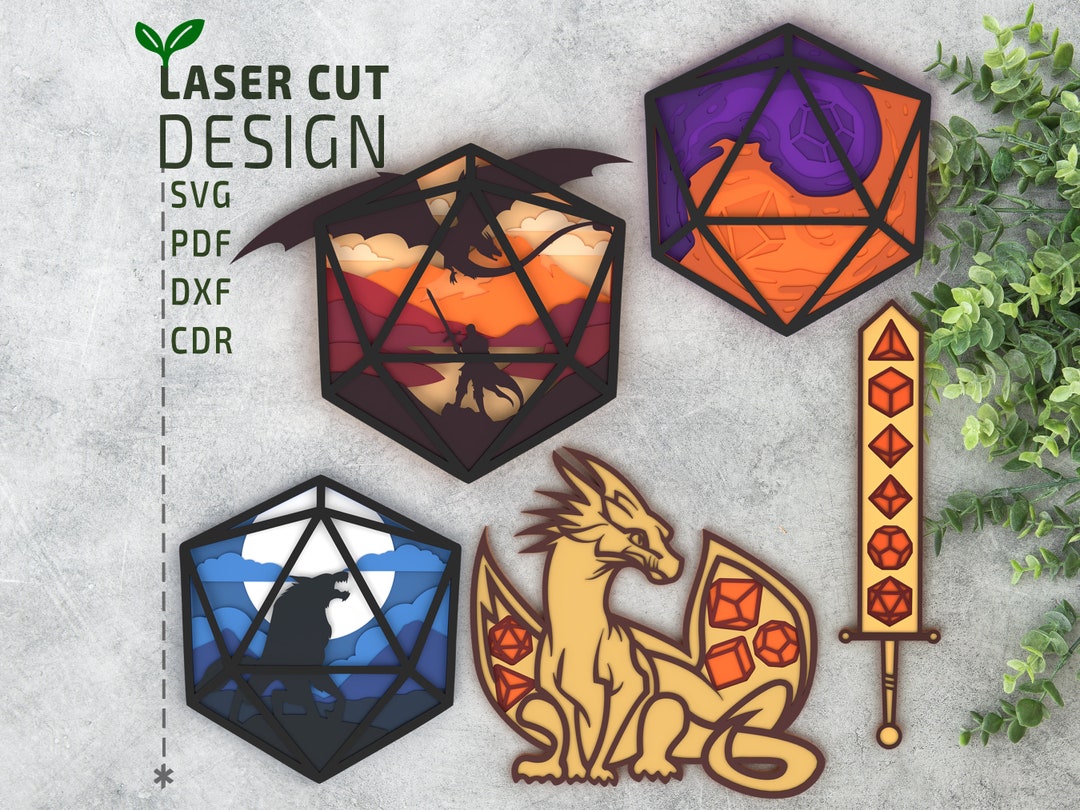 D20 Dice Bundle Layered SVG, Laser Cut Files, Cricut Files, Glowforge ...