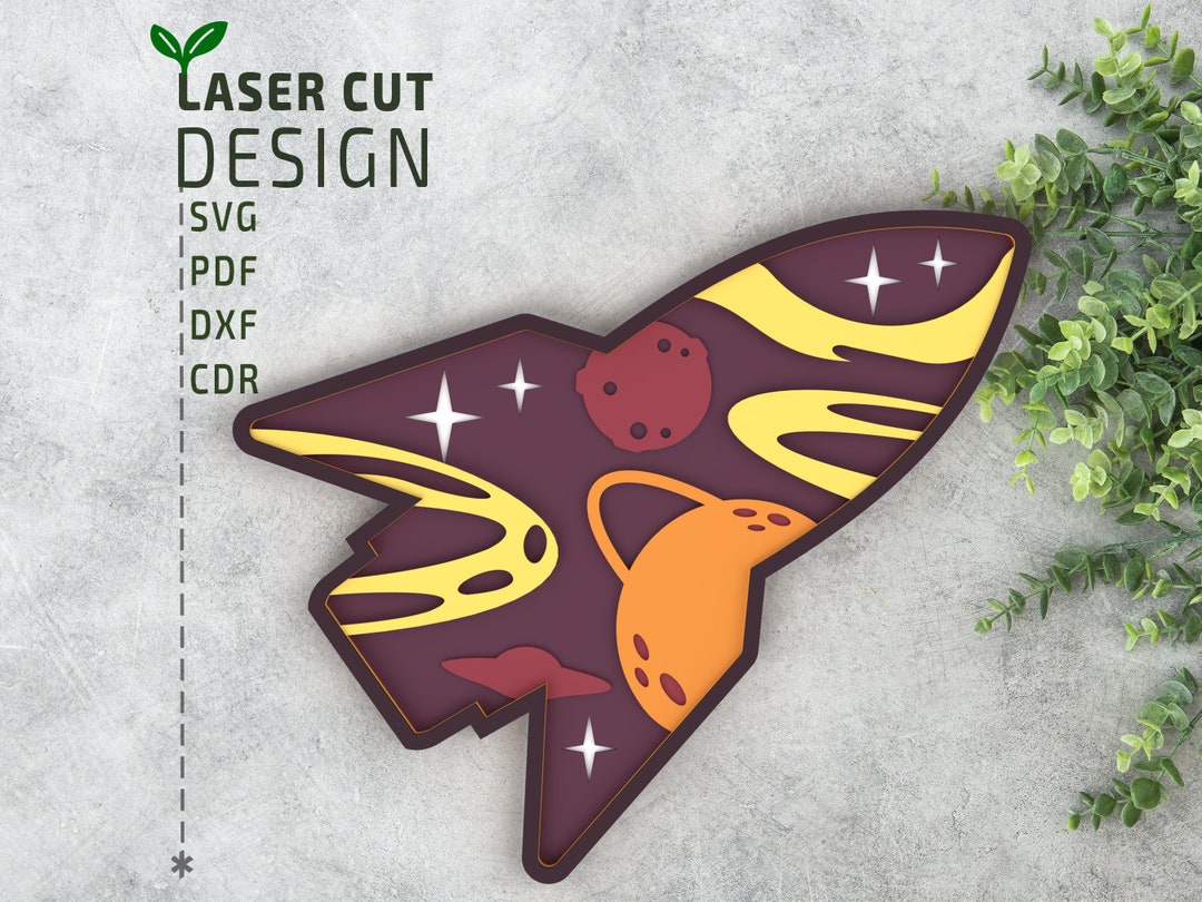 Rocket With Space Laser Cut File SVG, Layered SVG, Multilayer SVG, 3d ...