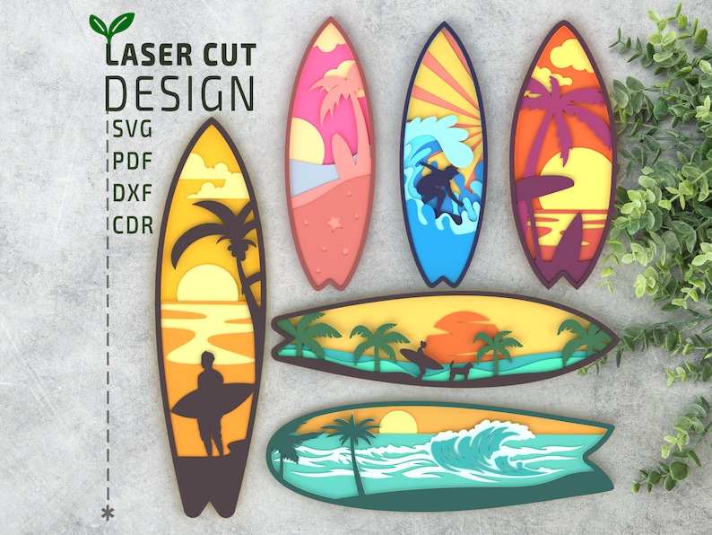 Surfboards Layered SVG Bundle, Laser Cut Files, Cricut Svg, Glowforge ...
