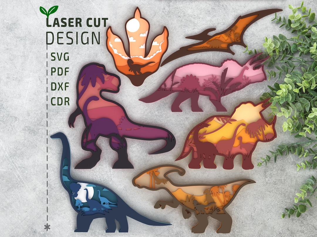 Dinosaurs Bundle Layered SVG Laser Cut File, Glowforge , Multilayer 3d ...