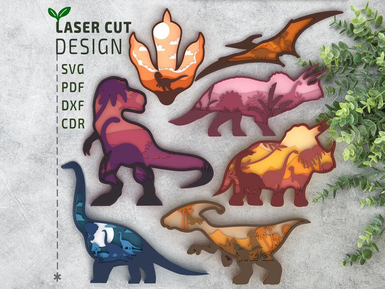 Dinosaurs Bundle Layered SVG Laser Cut File, Glowforge , Multilayer 3d ...