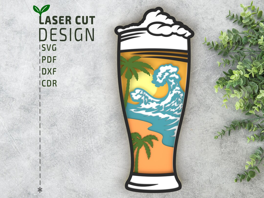Beer Glass With Beach Layered SVG, Laser Cut Files, Multilayer Svg, 3d ...