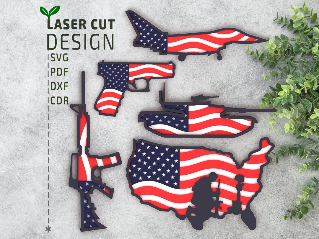 American Flag Veteran Day and Independence Day Bundle Layered SVG Laser ...