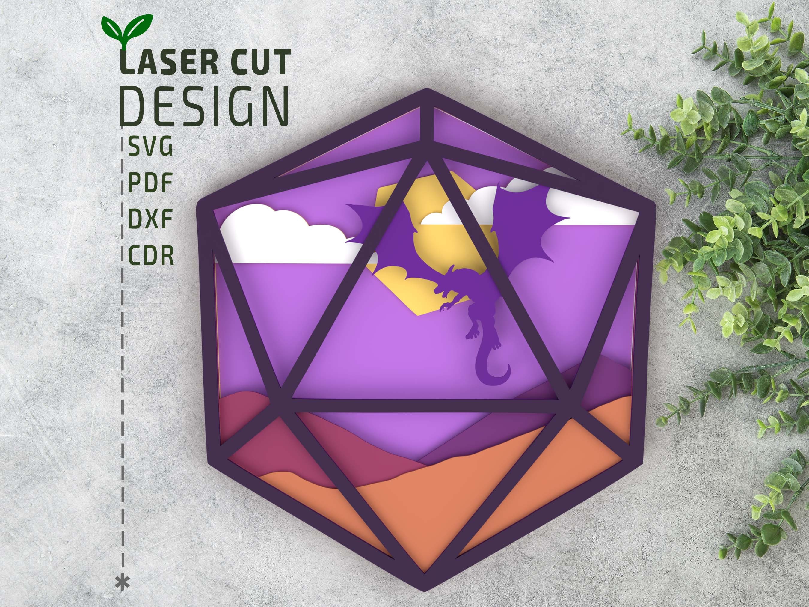 D20 Dice Dragon Layered SVG Cut File for Laser Cutting Paper - Etsy