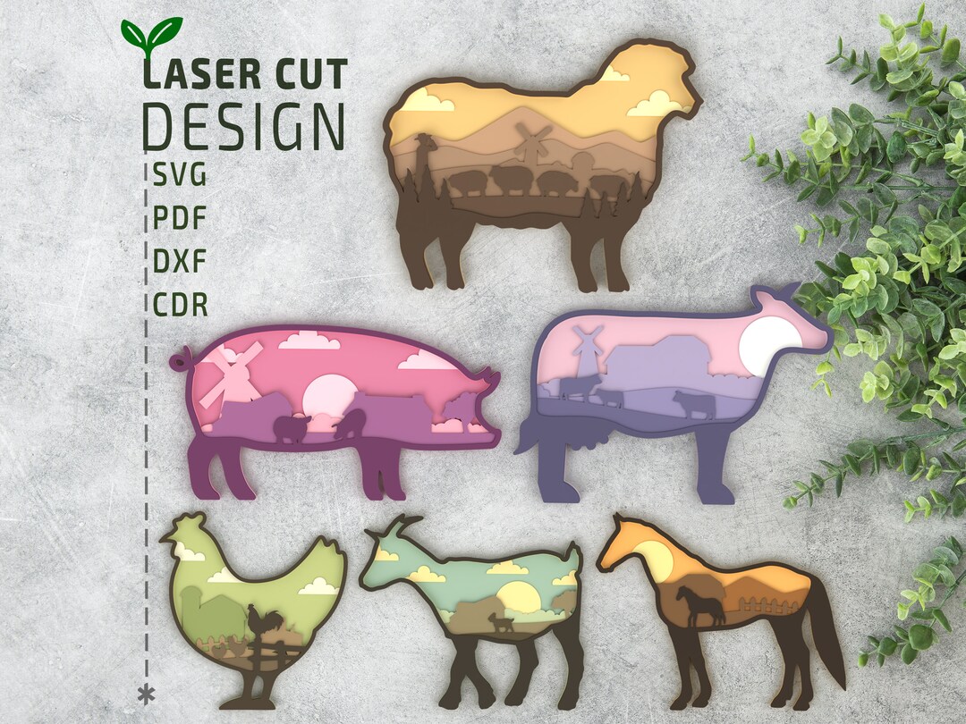 Farm Animals Bundle SVG Laser Cut Files, Layered Svg, Multilayer Svg ...