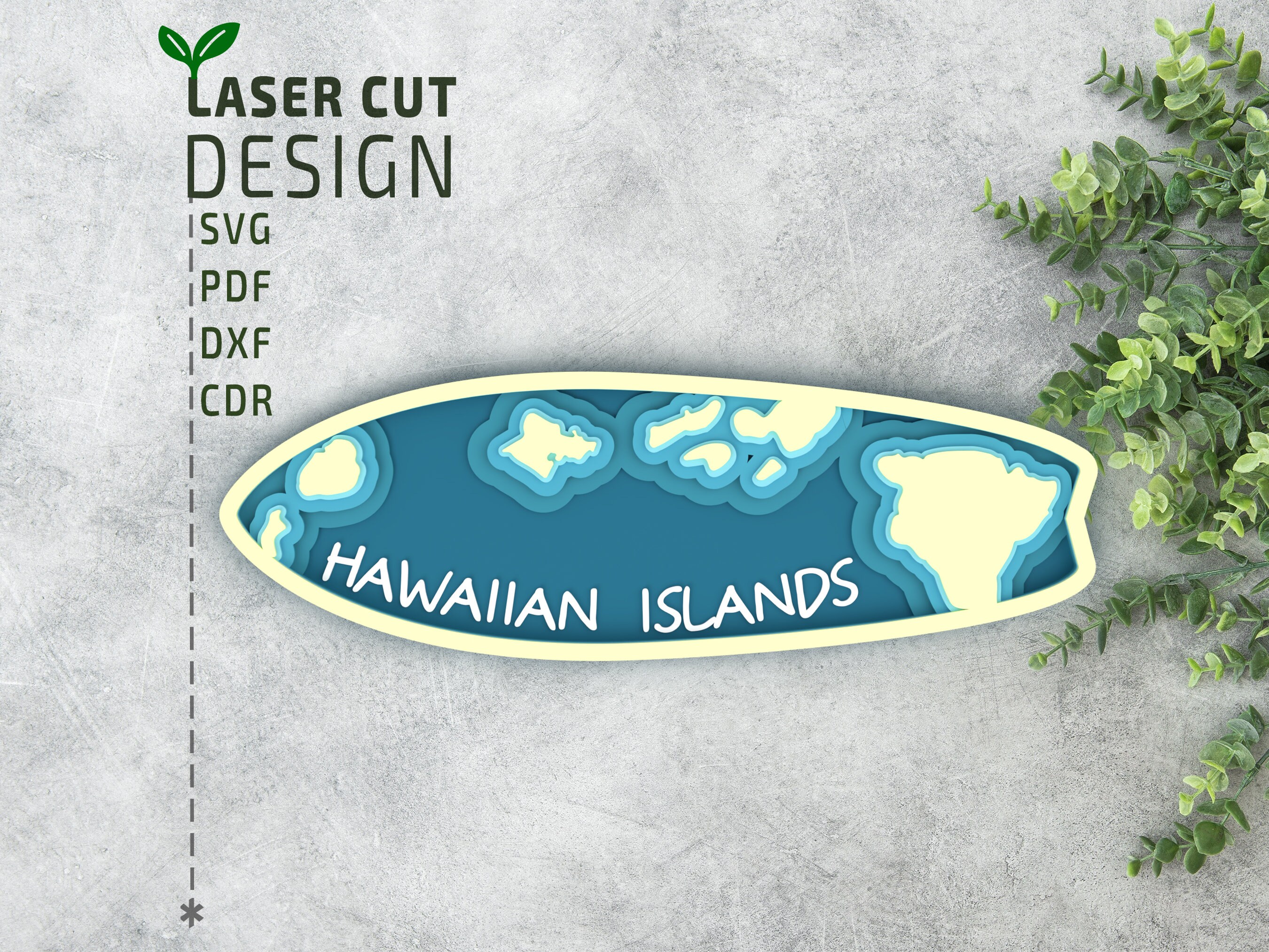 Hawaii Surf Map Laser Cut File – Layered SVG Multilayer 3D Papercut ...