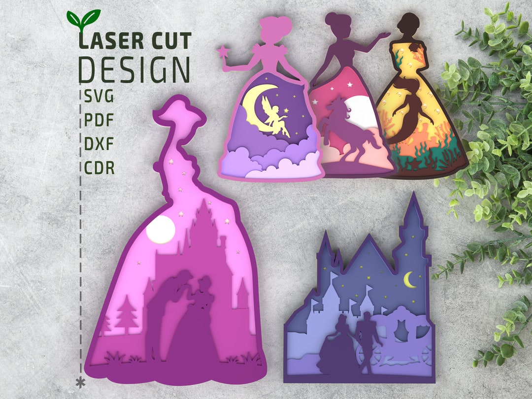 Princess Bundle Layered SVG Laser Cut File for Glowforge , Multilayer ...