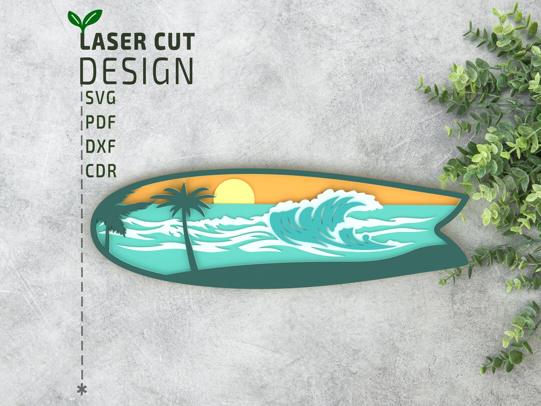 Surf With Waves Layered SVG, Laser Cut Files, Multilayer Svg, 3d Svg ...