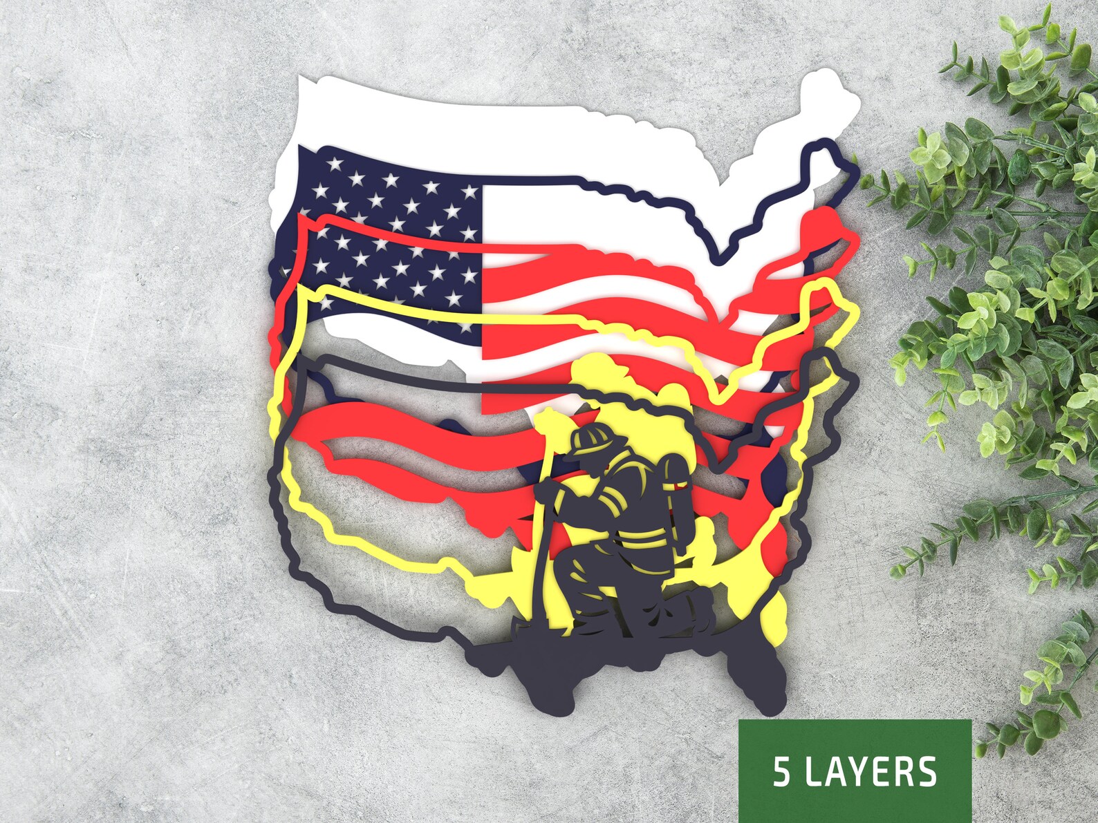 USA Map With Firefighter Layered SVG Laser Cut File, Multilayer Svg, 3d ...
