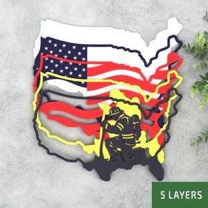 USA Map With Firefighter Layered SVG Laser Cut File, Multilayer Svg, 3d ...