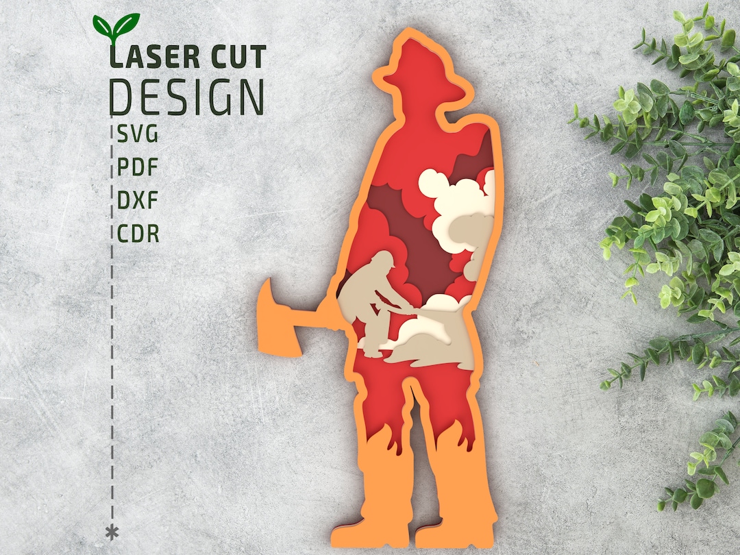 Firefighter Laser Cut File – Layered SVG Multilayer 3D Papercut Design ...