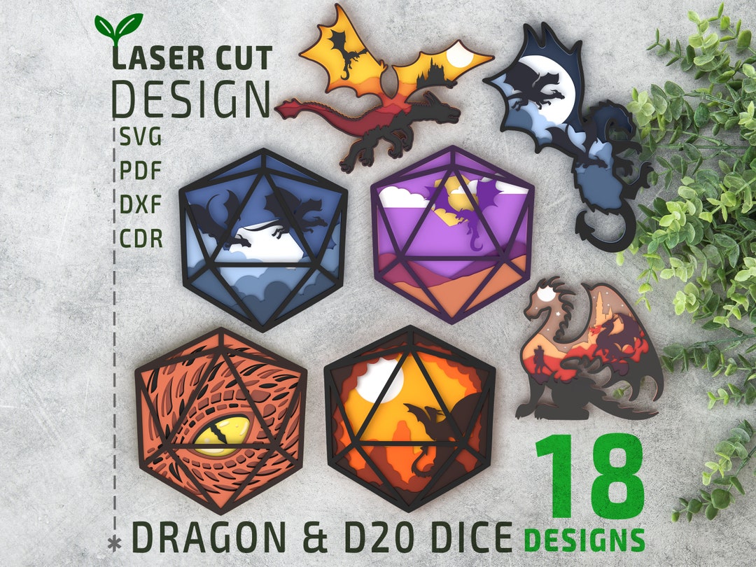 Dragons and D20 Dice Bundle Layered SVG, Laser Cut Files, Multilayer ...