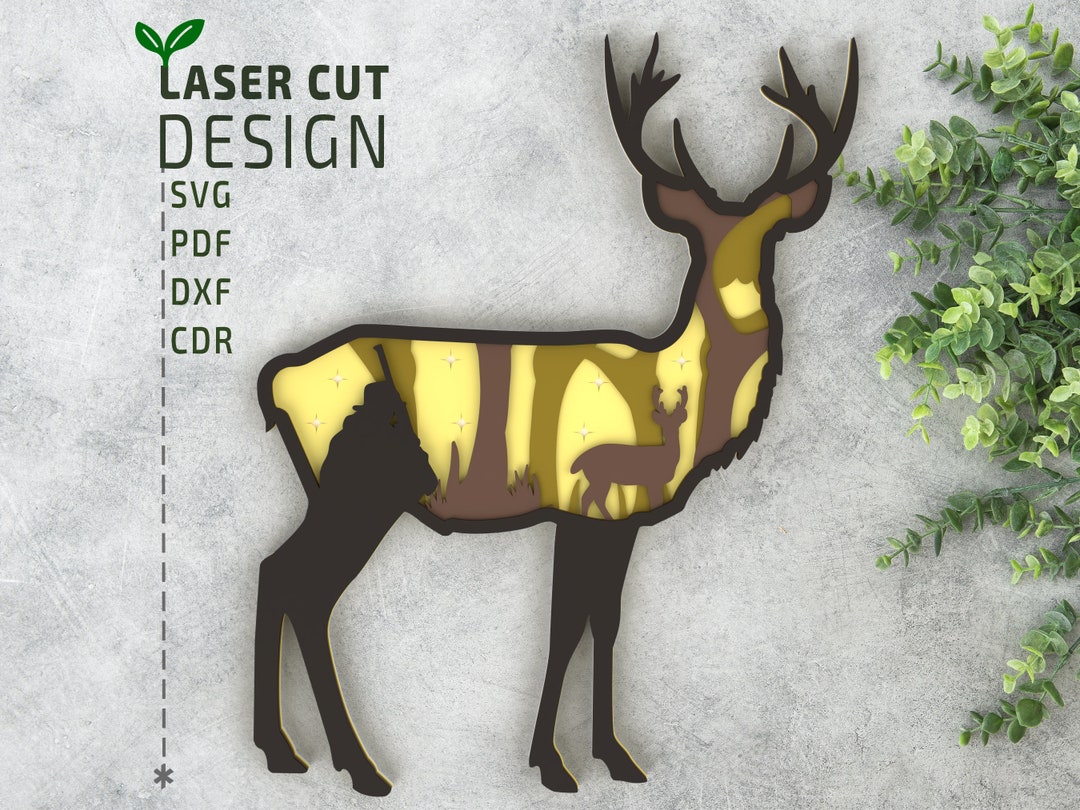 Deer With Hunter Laser Cut Files SVG, Layered SVG, Multilayer Laser Cut ...