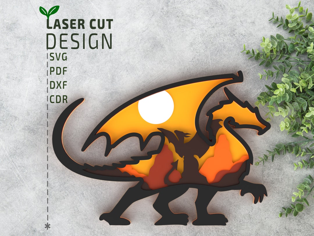 Dragon With Scene Layered SVG Laser Cut File for Glowforge , Multilayer ...