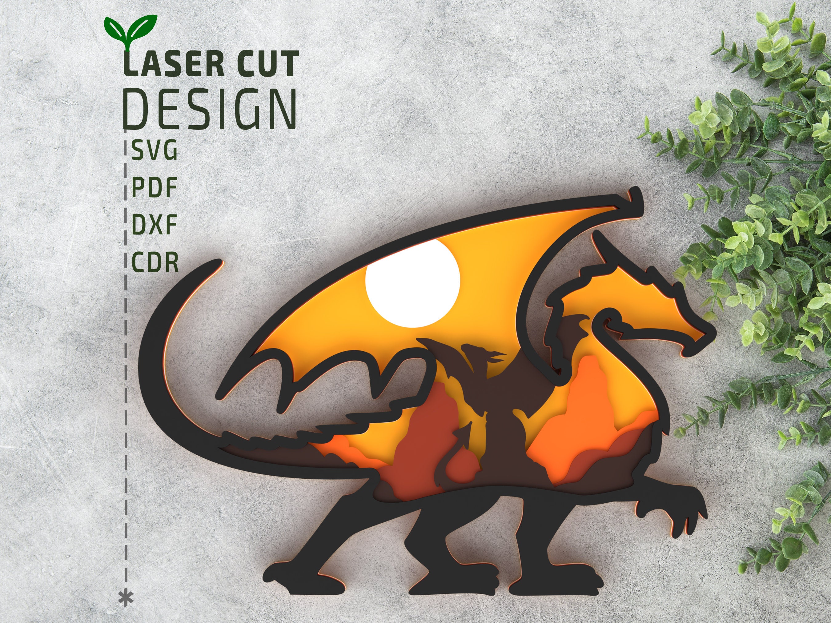 Dragon With Scene Layered SVG Laser Cut File for Glowforge , Multilayer ...