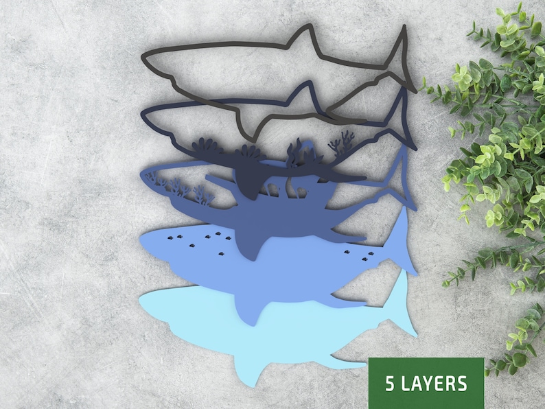 Shark Laser Cut File – Layered SVG Multilayer 3D Papercut Design for ...