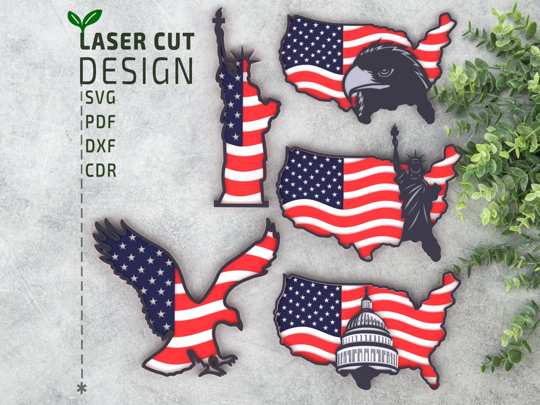 American Flag Bundle Layered SVG Cut File for Laser Cutting and Paper ...