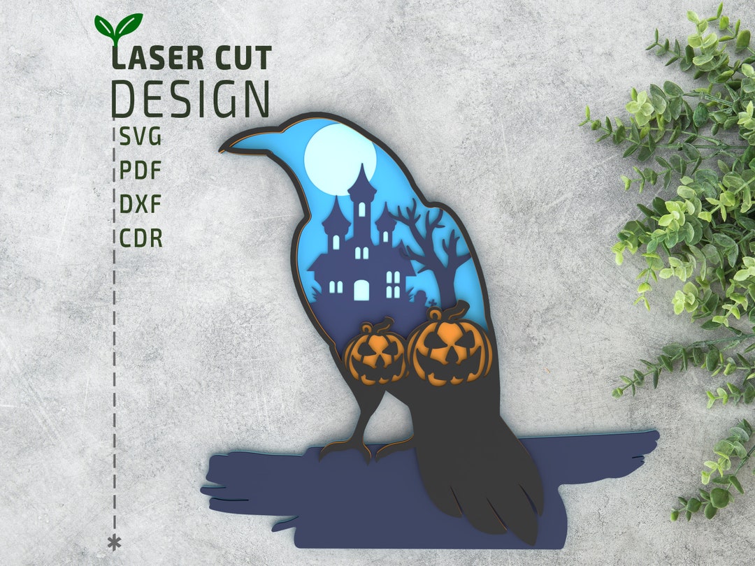 Raven Halloween Laser Cut File – Layered SVG Multilayer 3D Papercut ...