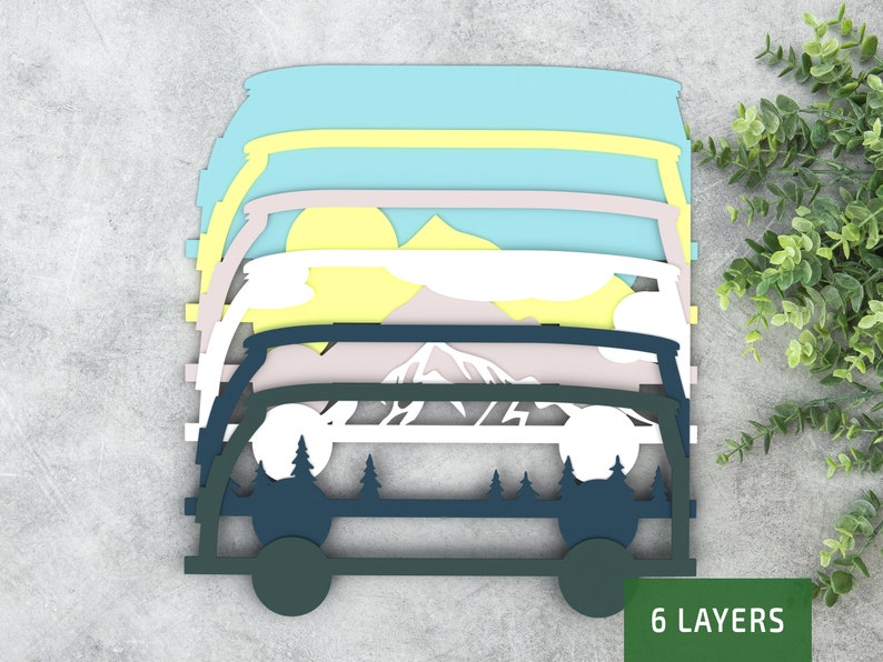 Retro Van Bus Mountains Layered SVG Cut File for Laser Cut and Paper ...