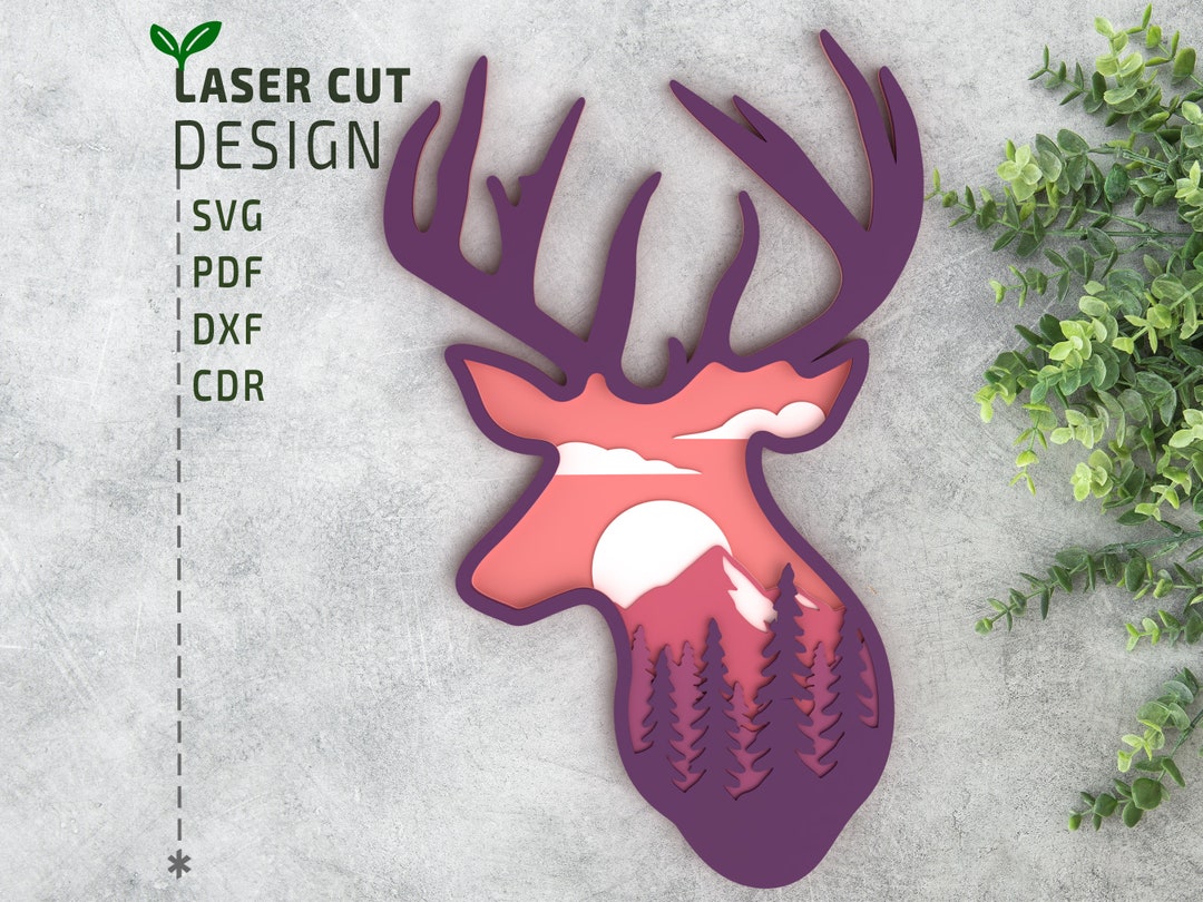 Deer Head Forest Layered SVG Laser Cut File for Glowforge , Multilayer ...