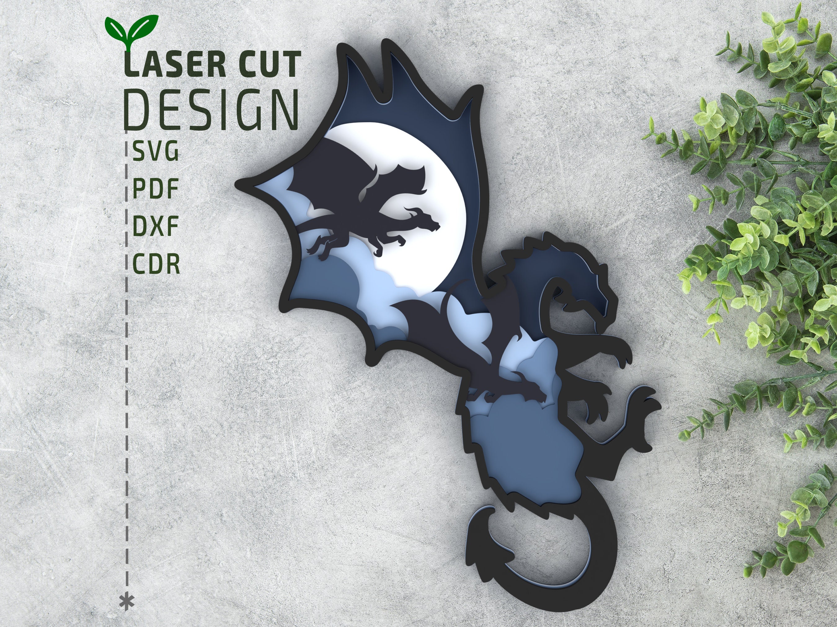 Dragons in Clouds Layered SVG Laser Cut File for Glowforge , Multilayer ...